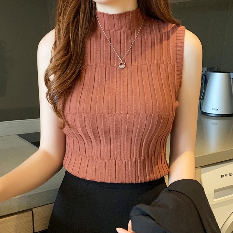 Ginza6 Retro Half Turtleneck Slim Knitted Women's Sleeveless All-match ...