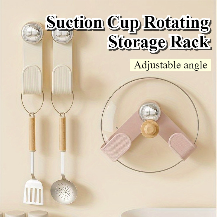 【Suction Cup】Rotating Pot Lid Rack Adjustable Wall Mounted Kitchen ...