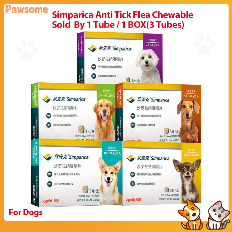 Simparica Anti Tick & Flea Heartworm Chewable for Dogs Sold by 1 Tablets / 1 BOX(3 Tablets ...