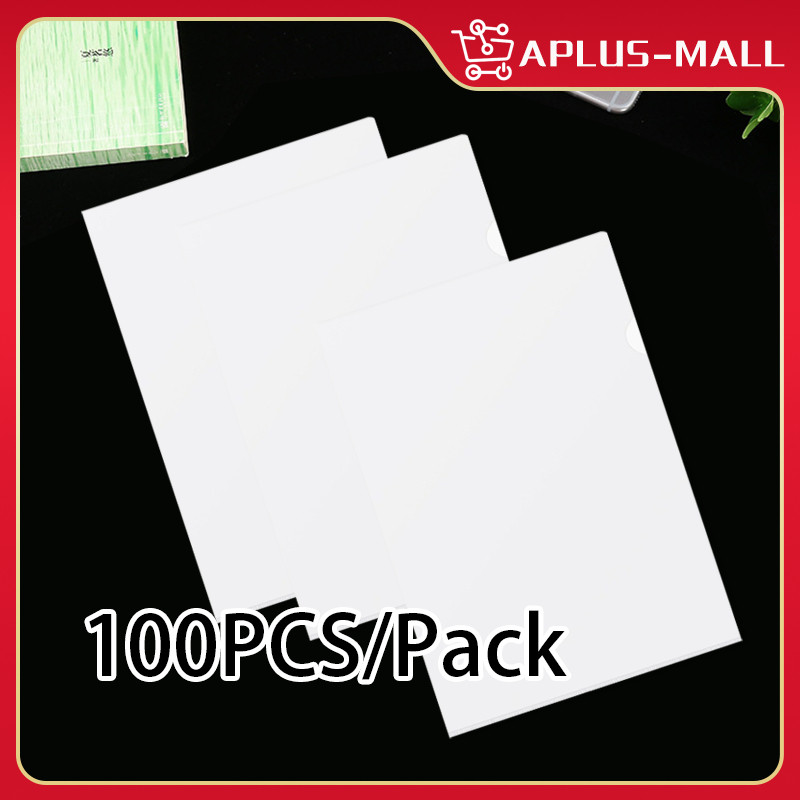 100pcs/pack L-type Transparent File Folde Stationary Supply Clear ...