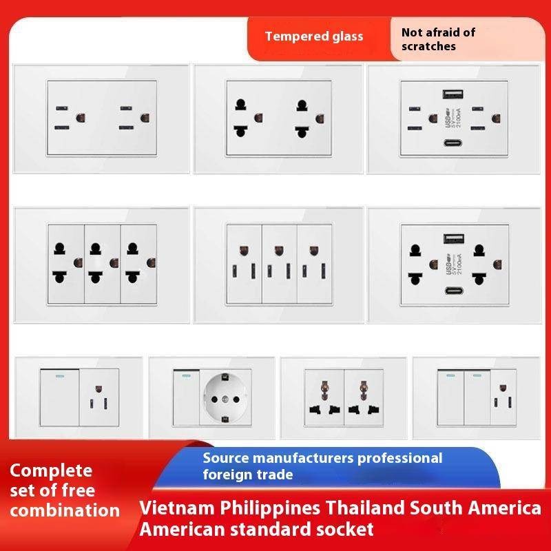 Switch Socket Panel South American White Tempered Glass American ...