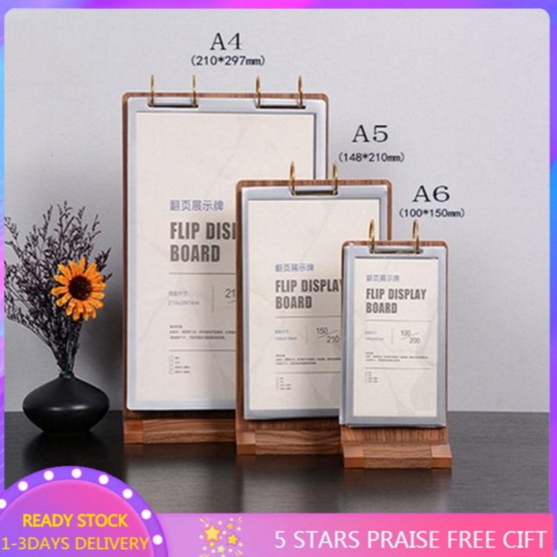 Walnut Flip Table Card pvc Menu Binder Display Stand A4/A5/A6 Wooden ...