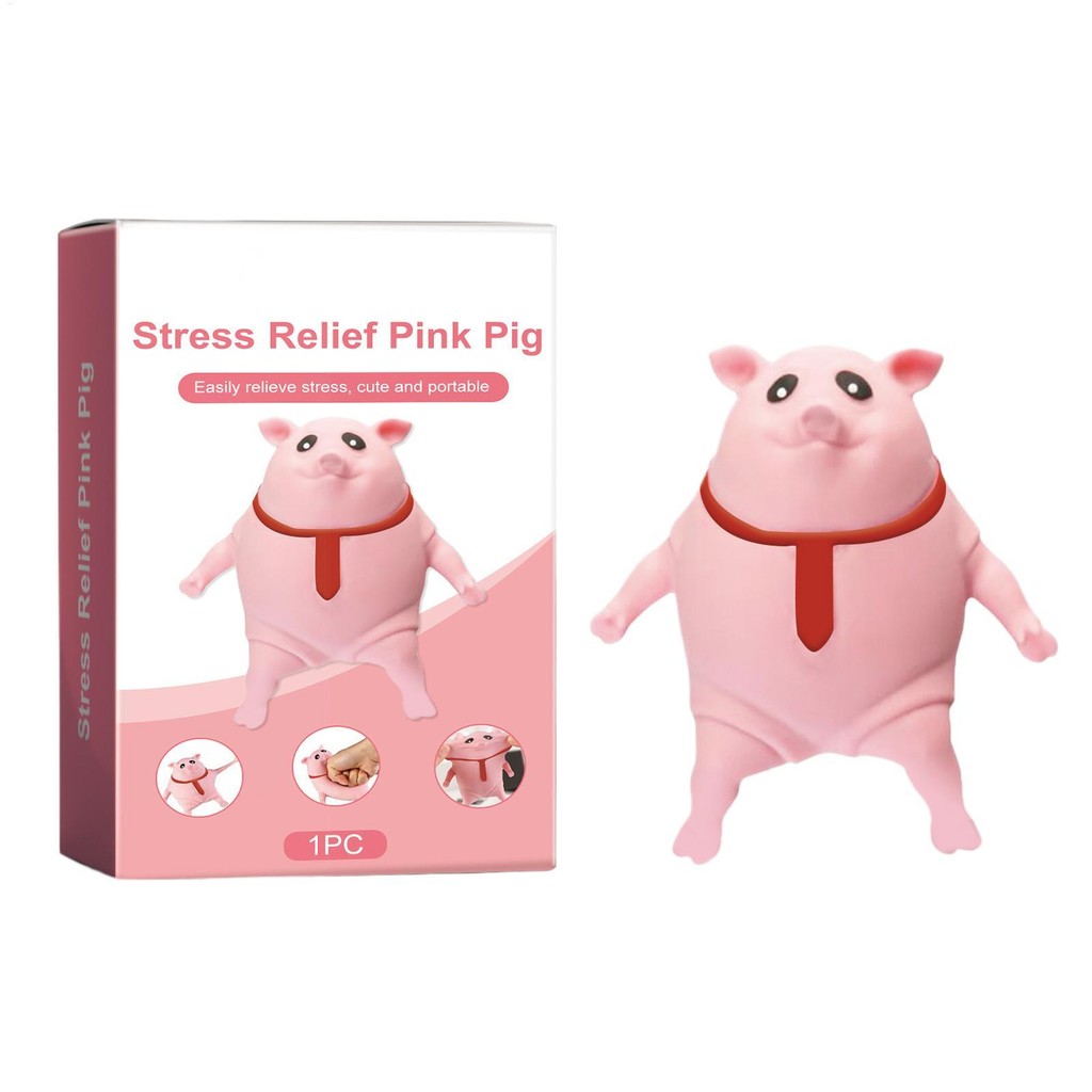 Stress Relief Pink Pig Animal Figure Squeeze Toy With Red Tie Rubber ...