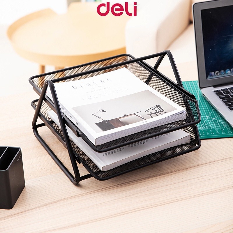 Deli Two Layers File Tray 350×274×185mm Removable Black Durable 2 ...