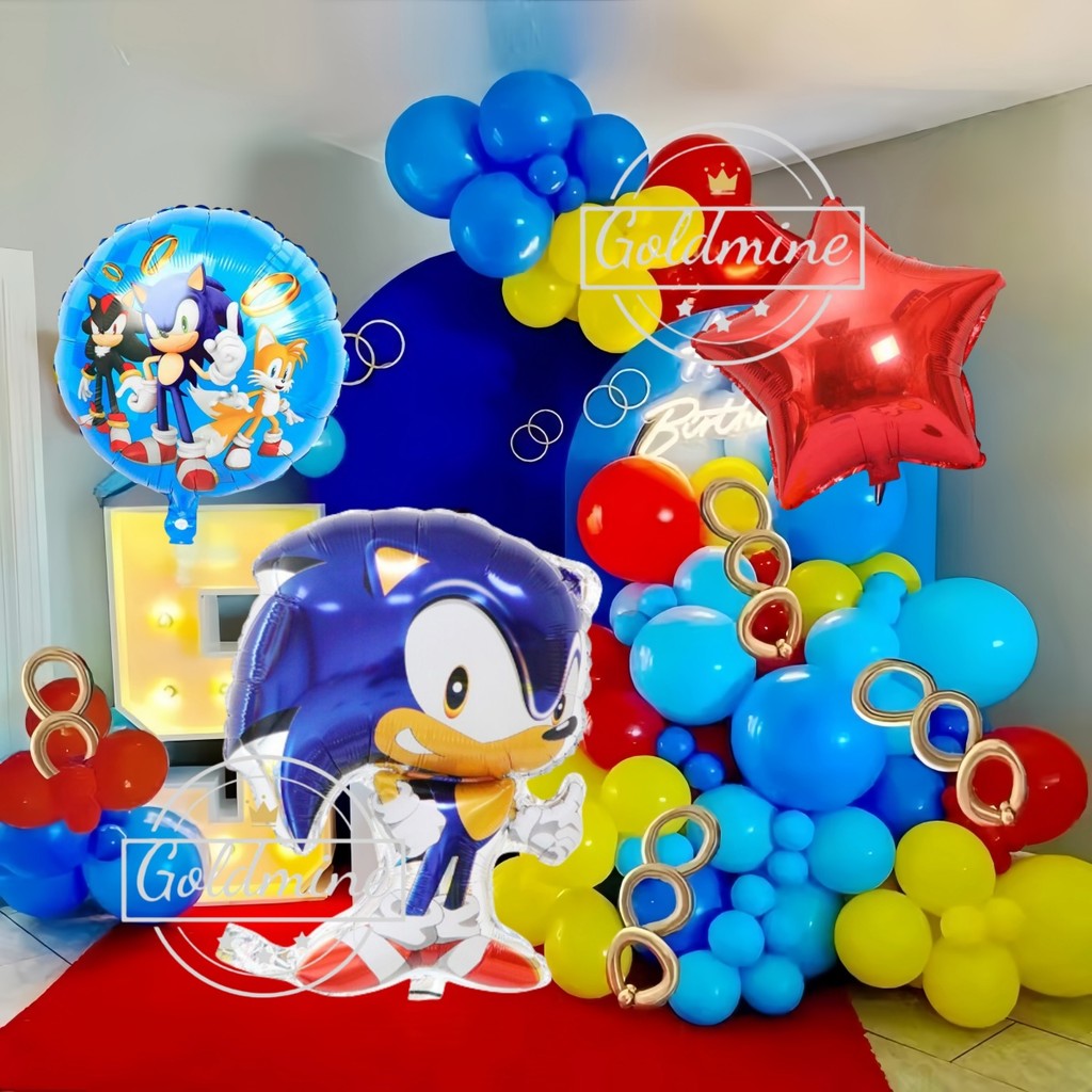 Sonic Balloon Arch Kit Red Yellow Blue Latex Balloon Boy Birthday Party ...
