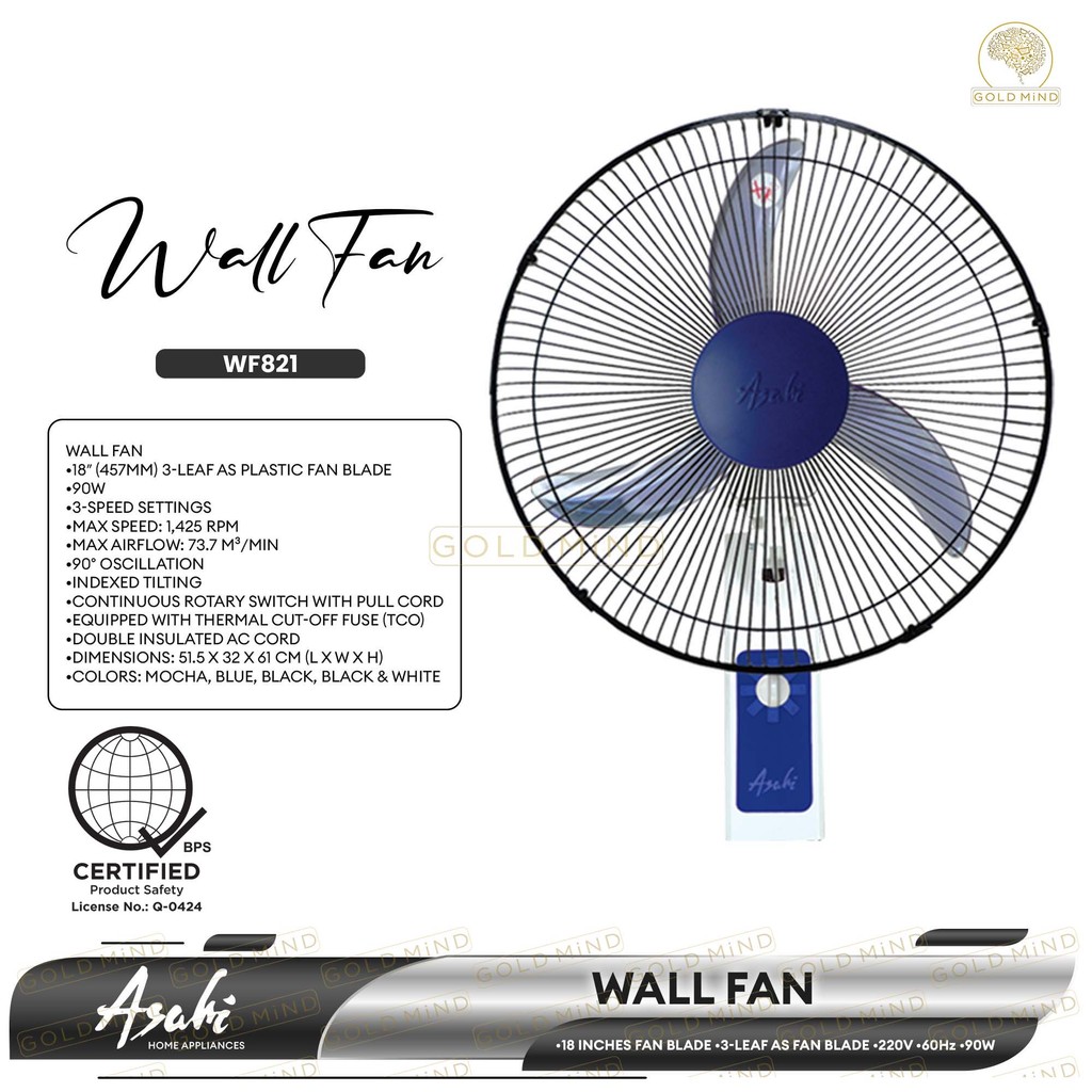 Asahi Wall Fan Thermal Fuse Protected Wall Fan 18Inches (90W) | Shopee ...