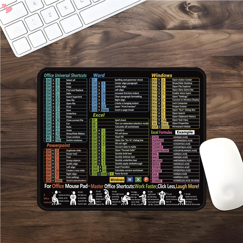 Mouse Pad with Excel, Word, PowerPoint & Windows Shortcuts – Small ...