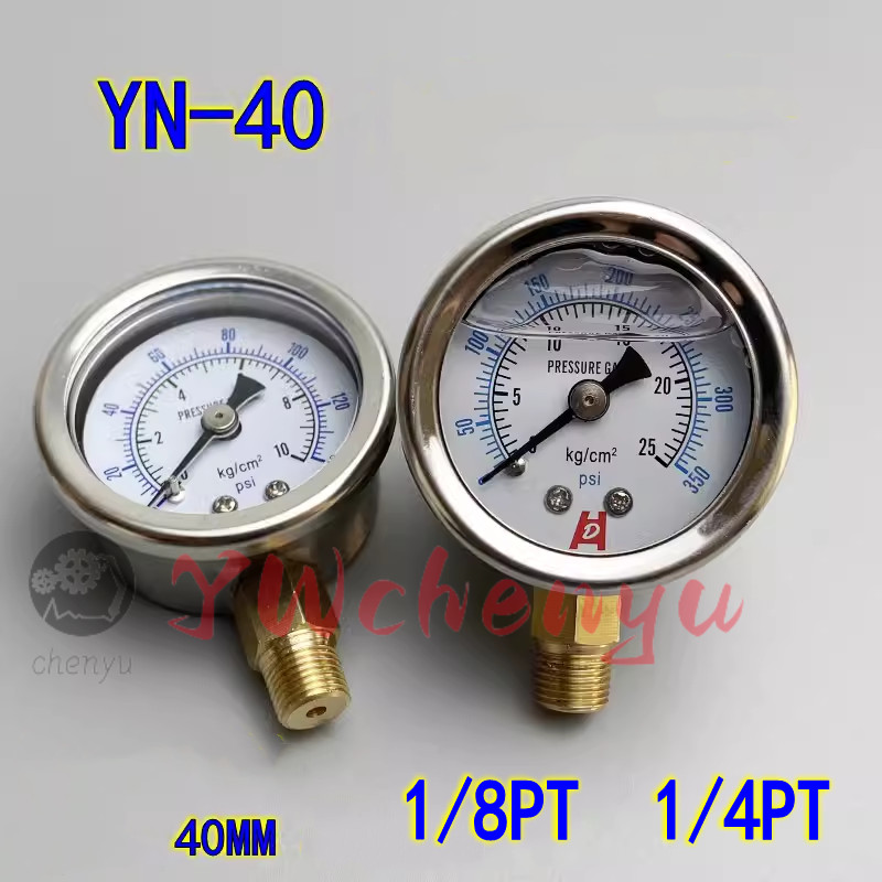 YN40 seismic pressure gauge, vacuum seismic oil hydraulic gauge thread 1/8PT 1/4PT stainless ...