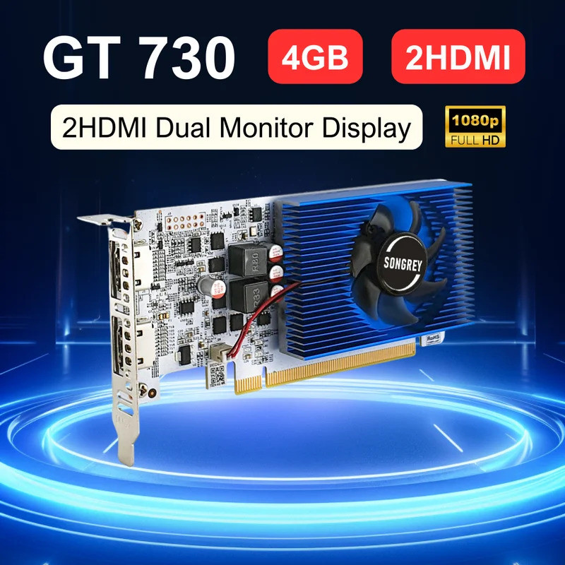 SONGREY GT730 4GB DDR3 2HDMI Graphics Card 2 Monitor Display PCI-E2.0 ...