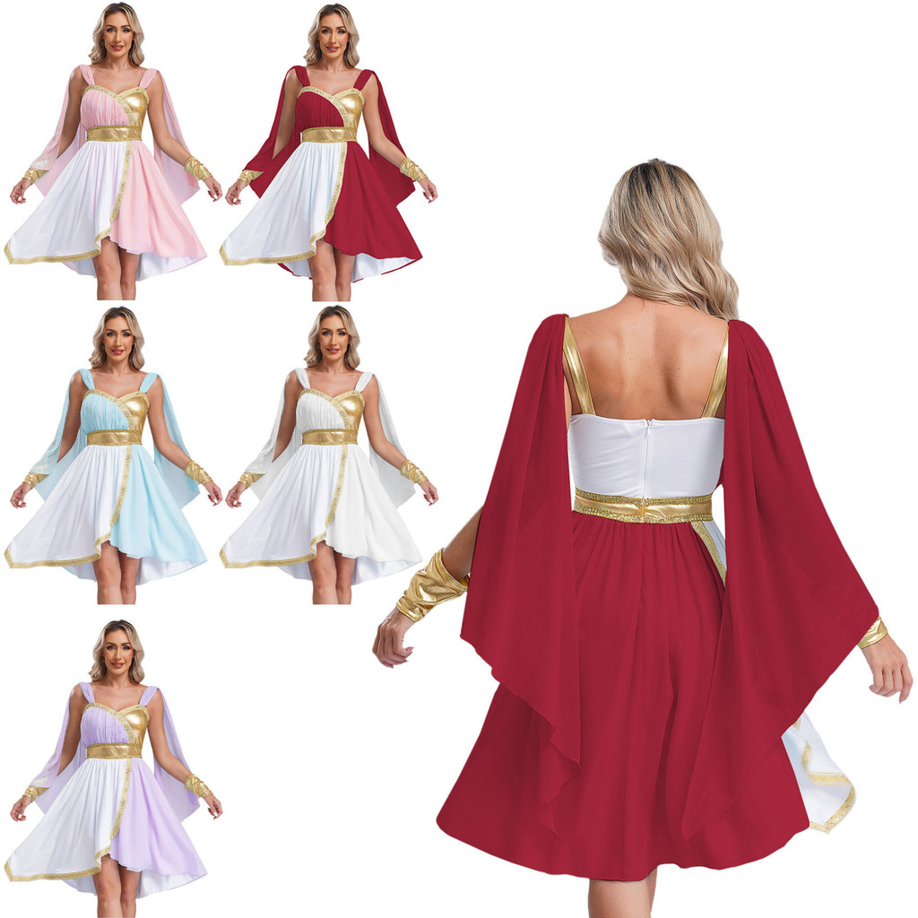 Oyolan Women Ancient Greek Queen Athena Goddesses Cosplay Costume ...