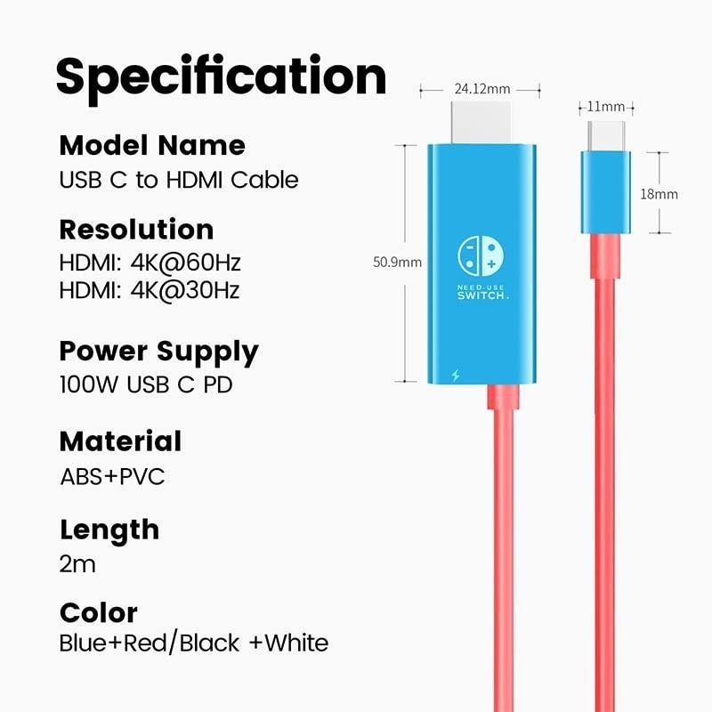 2 in 1 Nintendo Switch Dock Type C to HDMI Cable Switch TV Dock 4K PD ...