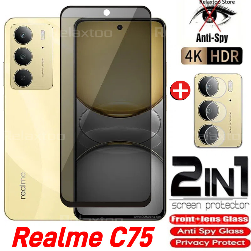 Realme C75 2024 2IN1 Privacy Screen Protect Glass Film For Realme C75 C65 RealmeC75 C 75 75C ...