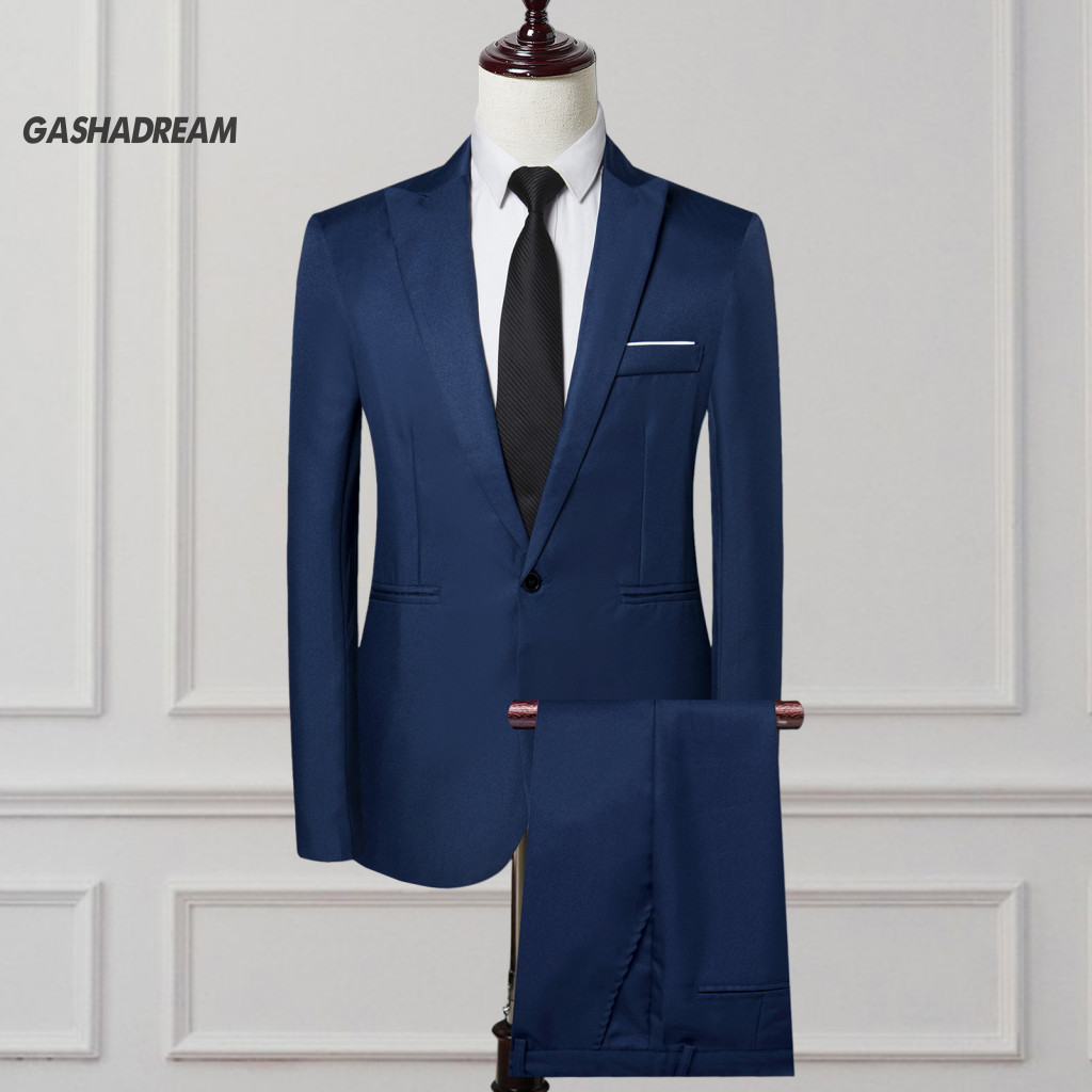 GD| Men Suit Set Neat Shoulder Lines Suit Men's Business Suit Set Slim ...