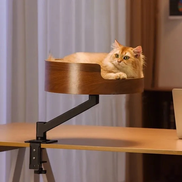 Office desktop cat bed solid wood 360 degree rotating cat bed pet ...