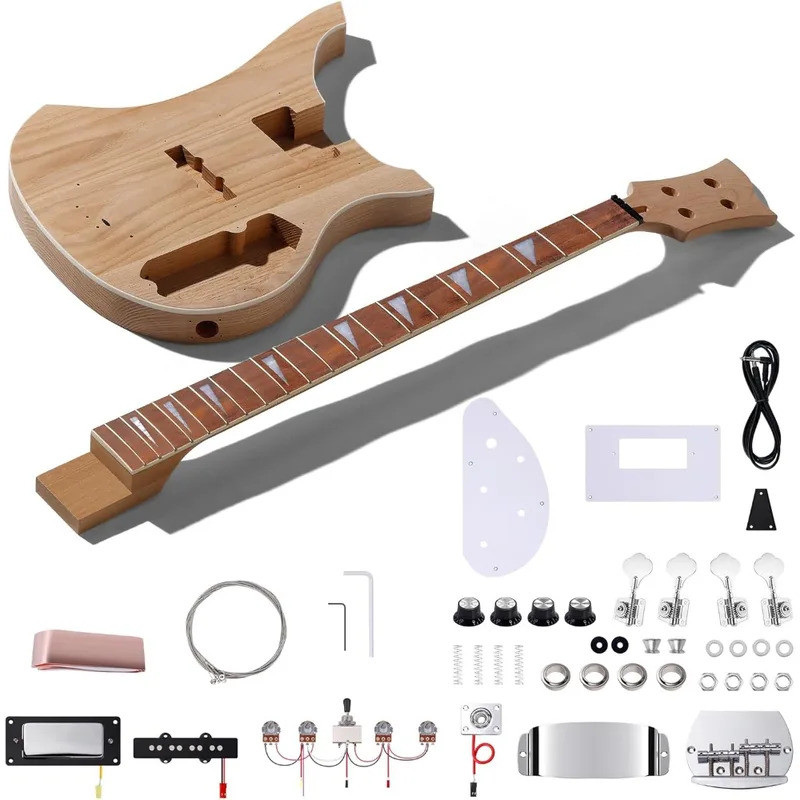 DIY Electric Bass Guitar Kits - Roasted Ash Wood Body, Maple Neck and ...