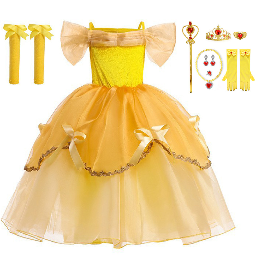 kids girl Belle Princess Dress summer halloween cosplay costume Belle ...