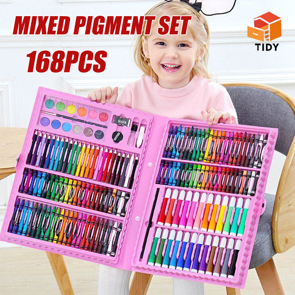 TIDY 168-Piece Coloring Set Painting Water Color Pen Cartoon Wax ...