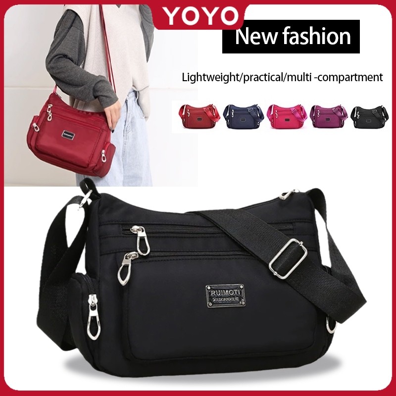 YoYo Waterproof Nylon Waterproof Shoulder Crossbody Bag Multi-Zip Bag Women sling bag for woman ...
