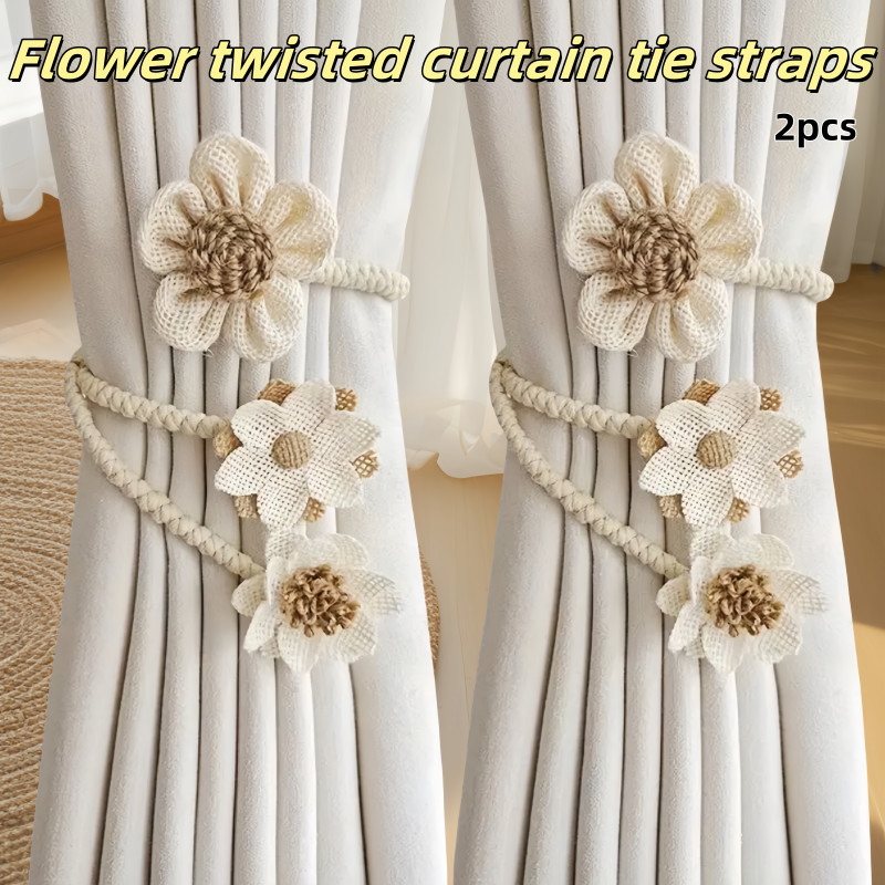 (2pcs)Flower-hemp rope curtain straps, curtain clips, no punching ...