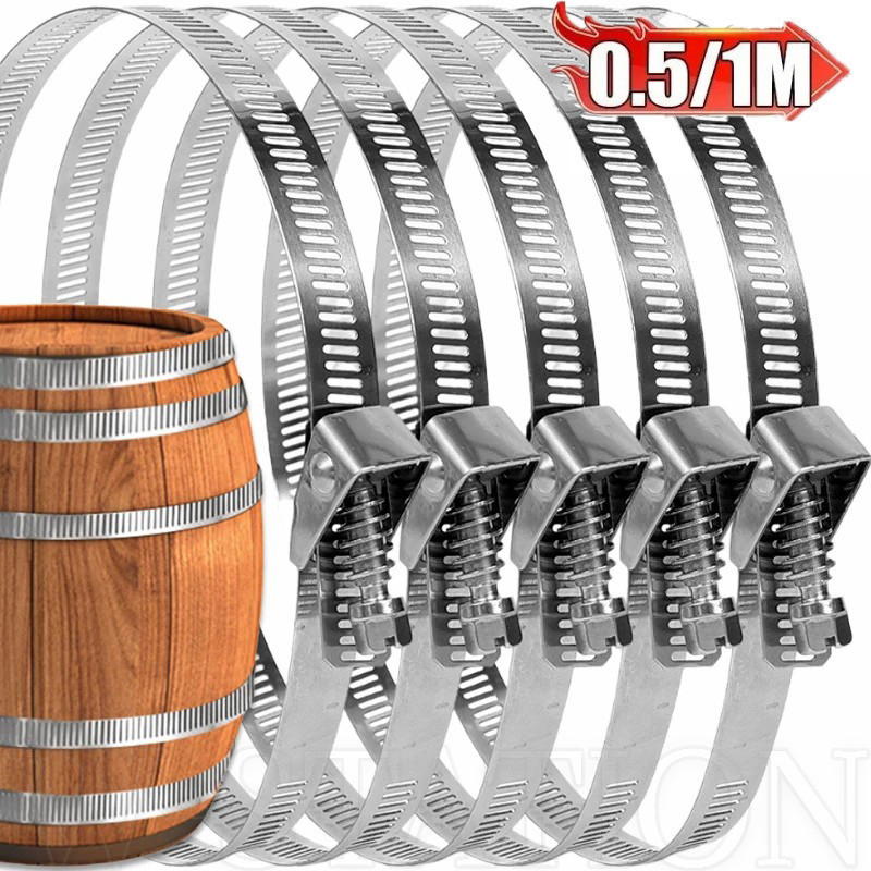 0.5/1m Stainless Steel Hose Clamp Strap - Flexible, Adjustable, Durable ...