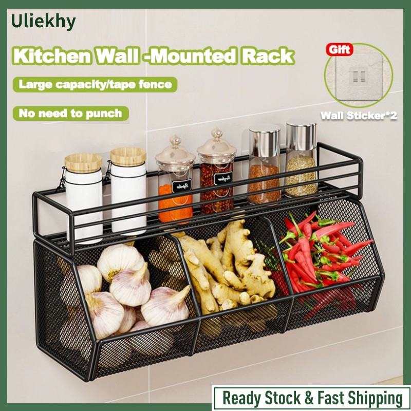 Uliekhy Wall Mounted Condiments Organizer Rack Kitchen Spice Storage ...