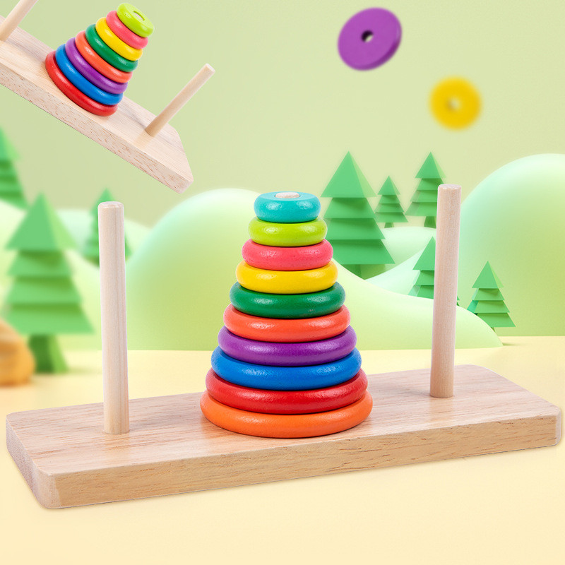Children's Early Education Wooden 10-Layer Tower of Hanoi Teaching Aids ...