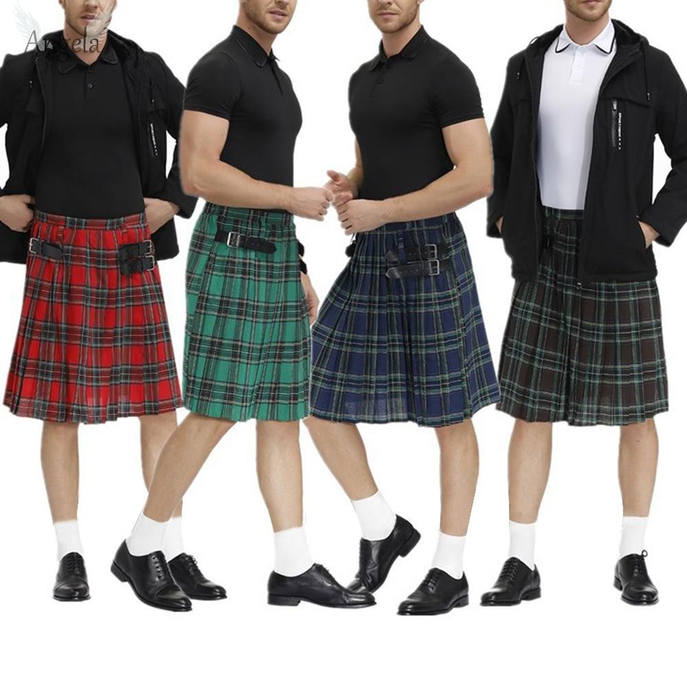 Casual Men's Scottish Kilts Highland Beer Tartan Kilt Pleated Goth Utility Skirt | Shopee ...