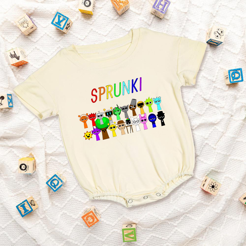 Sprunki Cartoon Baby Short Sleeve Bubble Romper Baby Crew Neck Jumpsuit ...