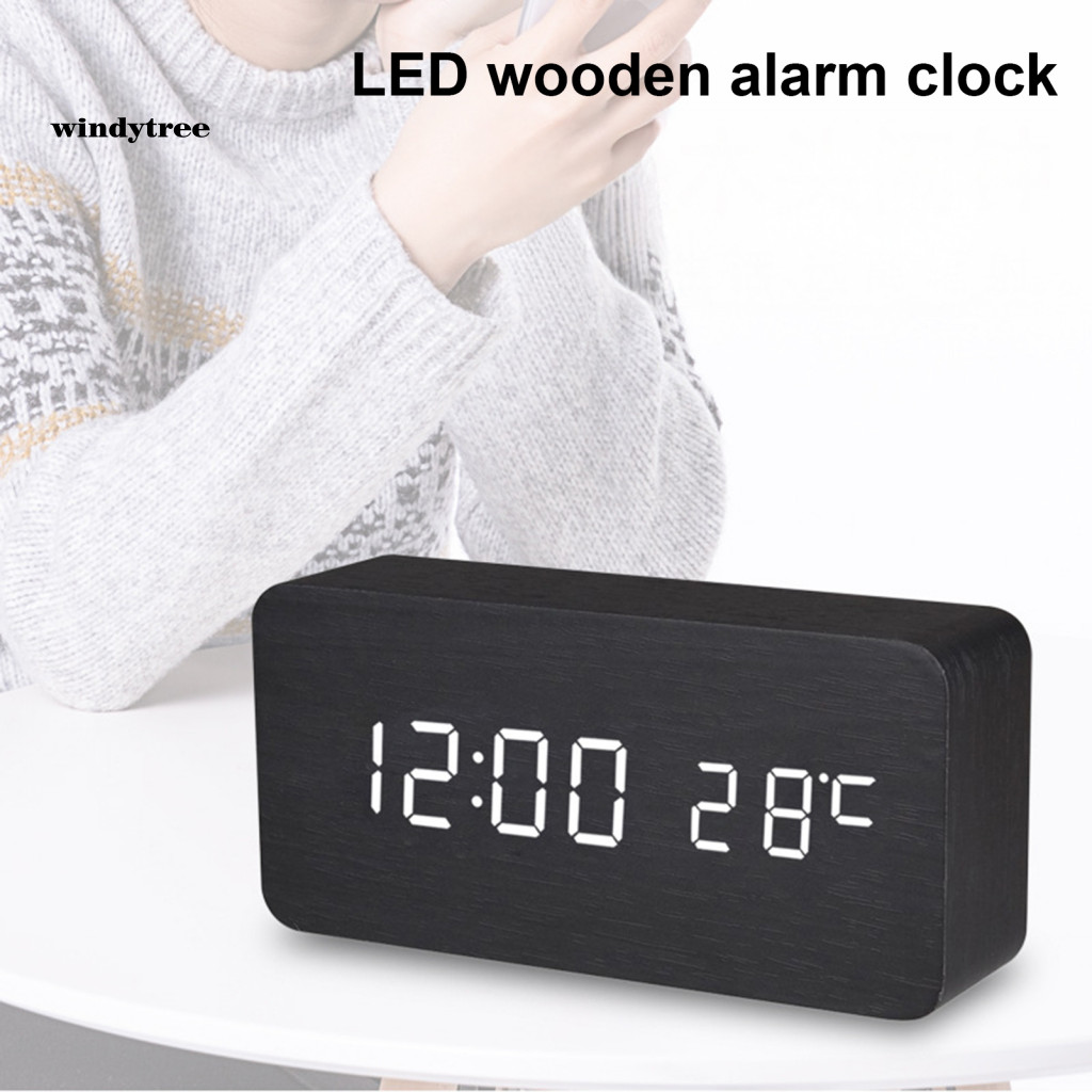 Electronic Clock Large Led Display Clock Modern Wooden Alarm Clock with ...