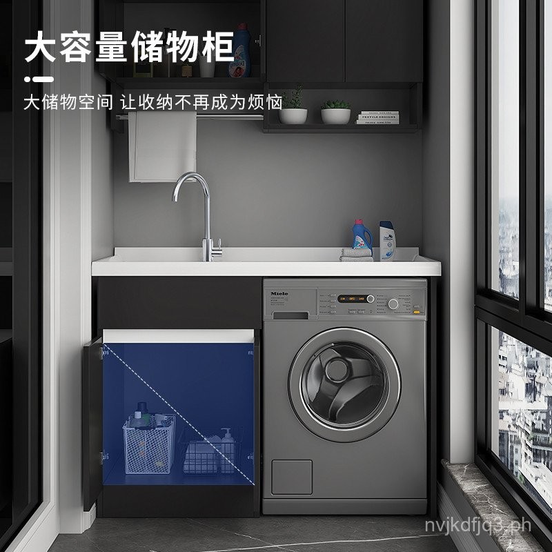 Balcony Laundry Cabinet Combination Solid Wood Washing Machine Cabinet ...