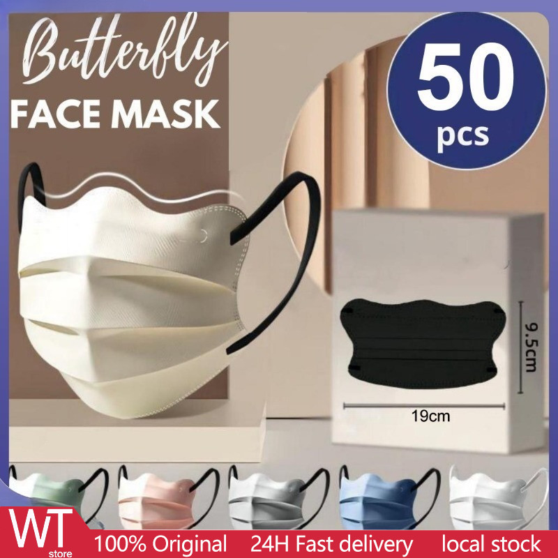 50PCS/Pack 3-layer Dust Face Mask Butterfly Face Mask V-shaped Mask ...