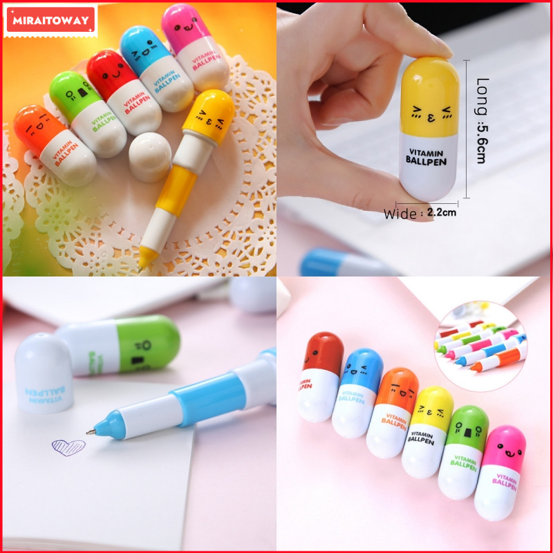 MT】Cartoon Pill Pen Retractable Ballpoint Pen Cute Creative Stationery ...