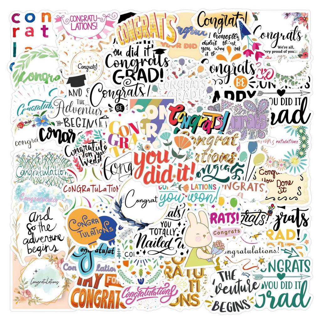 60 pcs English Congratulation Sentences and Words Waterproof Stickers ...