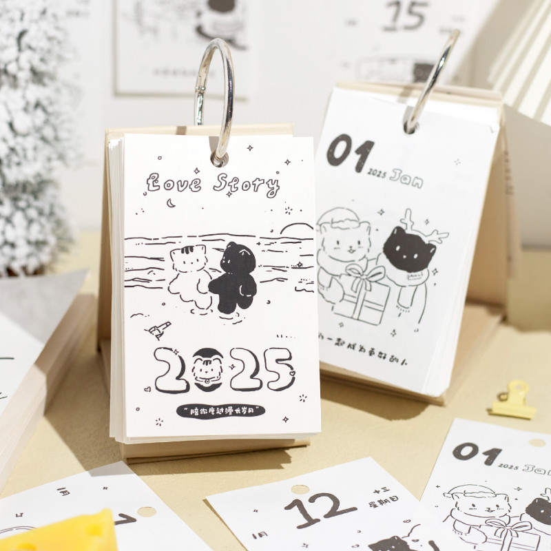 Midoo Cute Cat Desktop Calendar 2025 for School Office Supplies Lovely ...