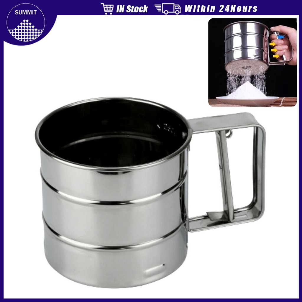 Kitchen Fine Mesh Flour Sifter Cup Semiautomatic Hand-Held Flour Sieve ...