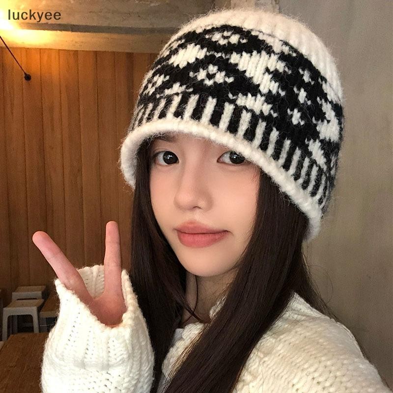 luckyeu Women's Knitted Cap Wool Mixed Retro Wool Hat For Keeping Warm ...