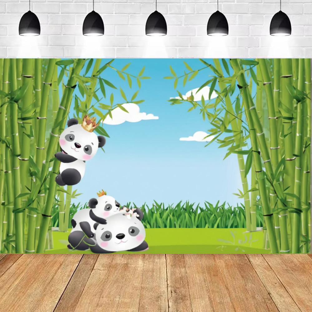 Panda Backdrop Cartoon Cute Panda Playing in Bamboo Forest Lawn ...