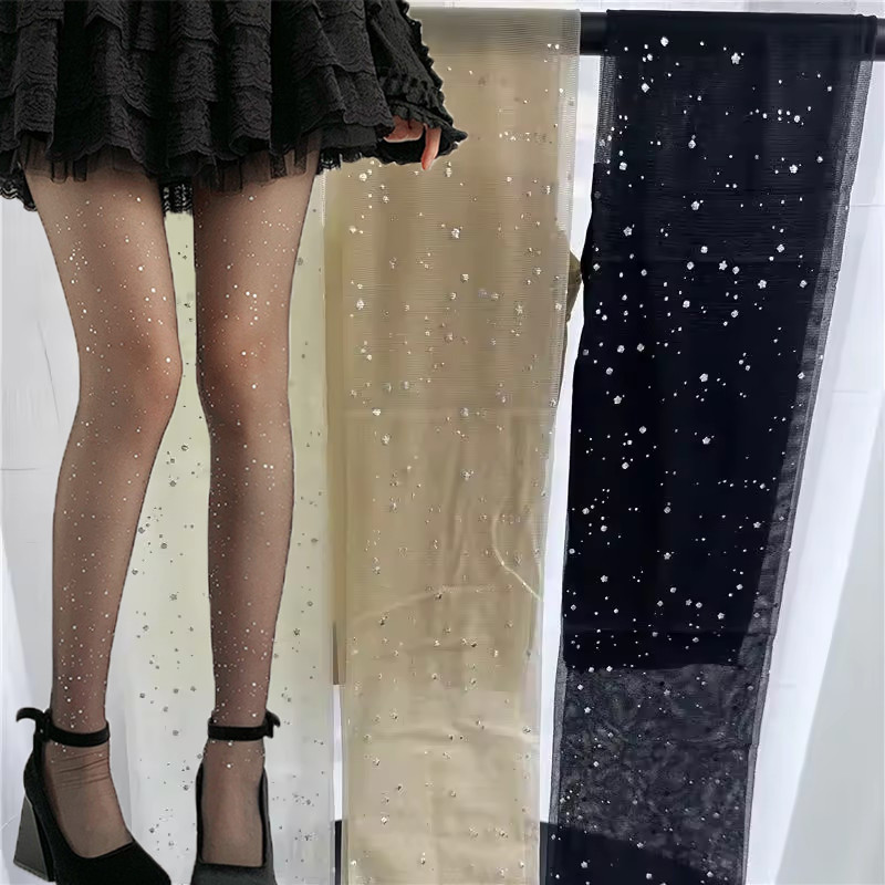 Y2K Shiny Sequin Rhinestone Mesh Stockings - Women Summer Thin Lace ...
