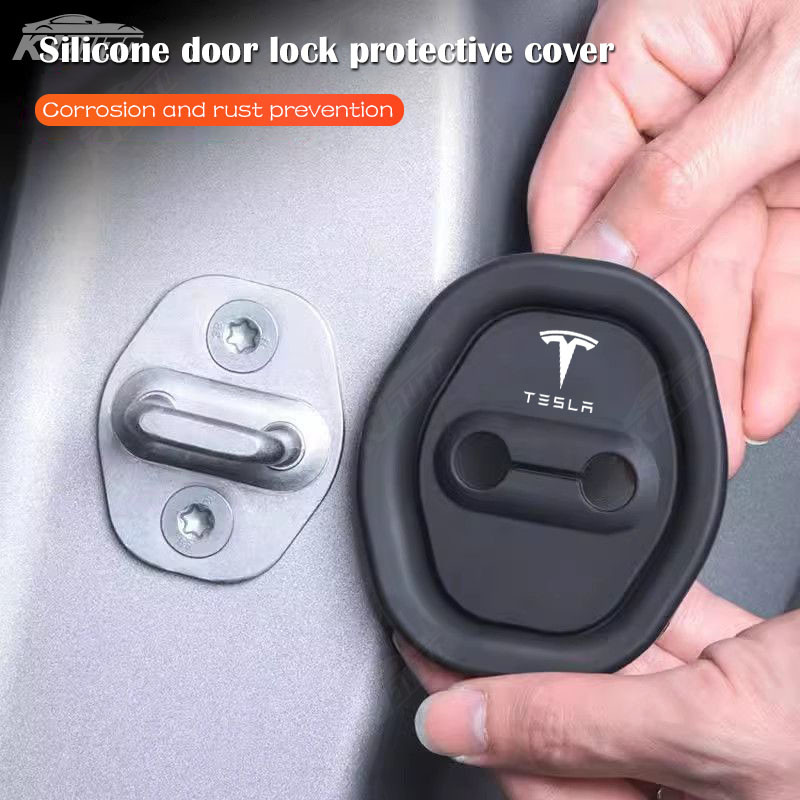 Tesla Car Door Lock Cover Protection Decoration Door Shock Pad Silicone ...