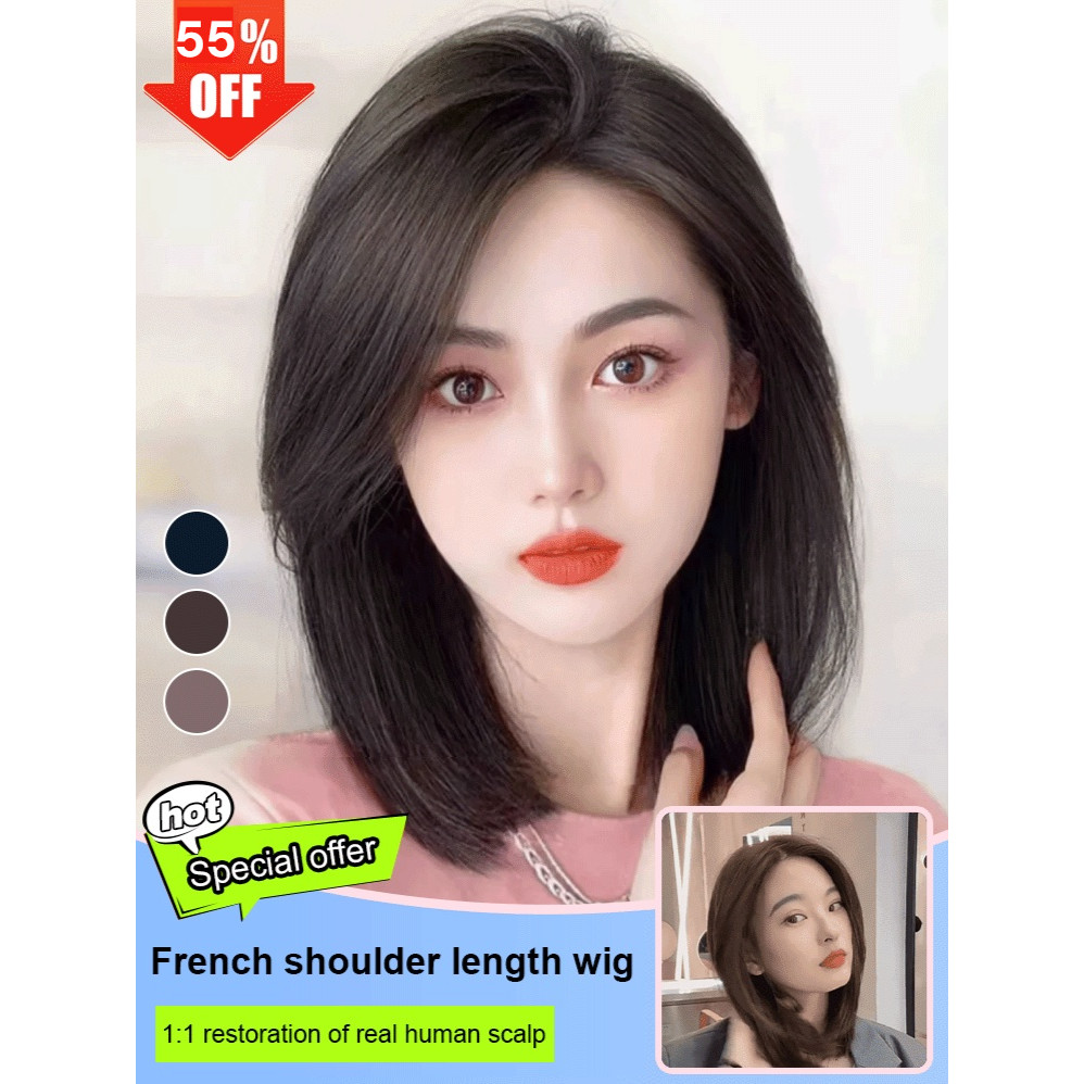 Women's full wig Flat shoulder wig head set Full head set with center ...