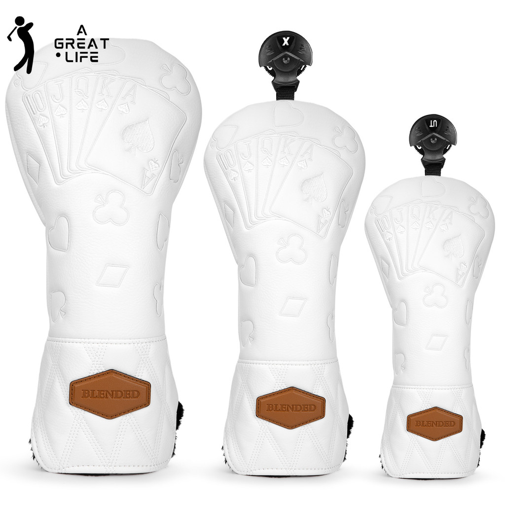 Golf Club Covers Poker White PU Leather Golf Head Covers Driver Covers ...