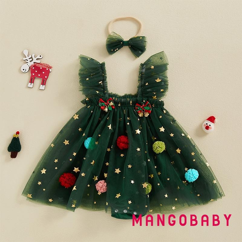 MG-Baby Girls Rompers Dress Christmas Clothes Bobbles Bells Decor Mesh ...