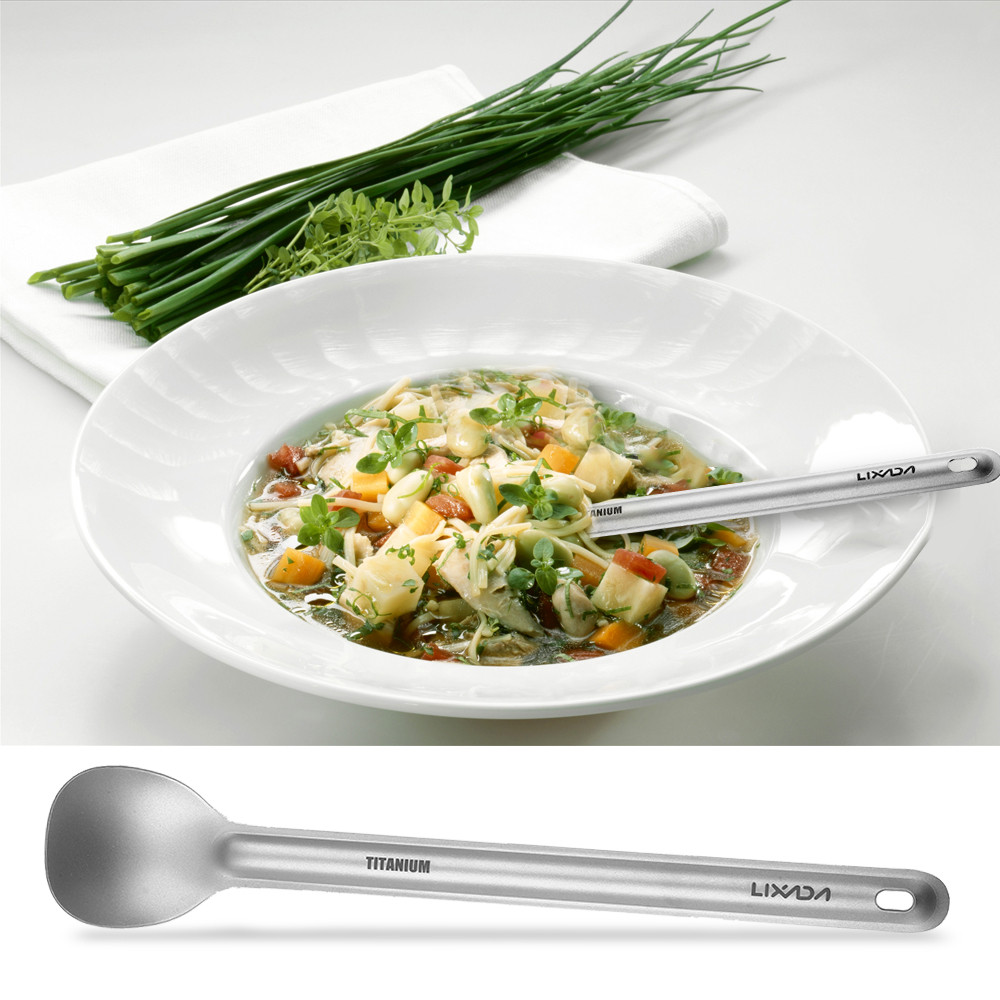 Lixada Titanium Long Handle Spoon Outdoor Portable Dinner Spoon Cutlery ...