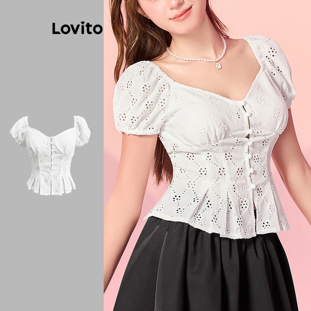 Lovito Women Cute Plain Pleated Structure Line Blouse L114AD054 ...