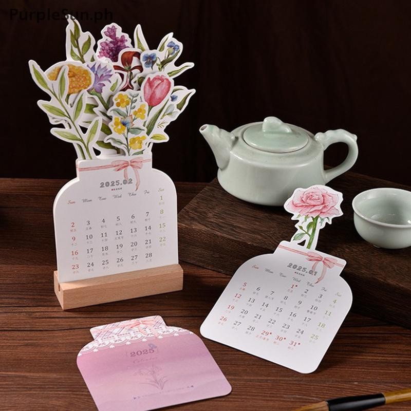 PurpleSun 2025 Bloomy Flower Desk Calendar Creative Wooden Card ...