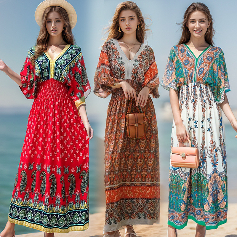 bohemian attire for women Indonesia Western Dress Female Thai Bohemian ...