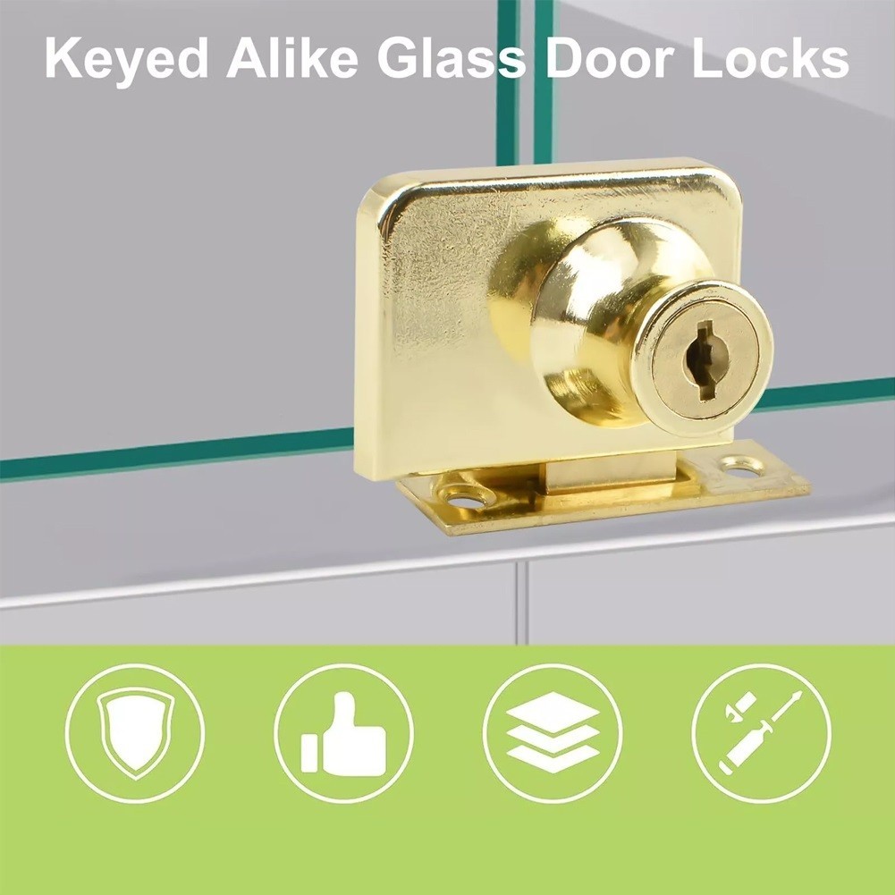Gold Glass Door Lock Latch with keys Integral Knob for Display Case ...