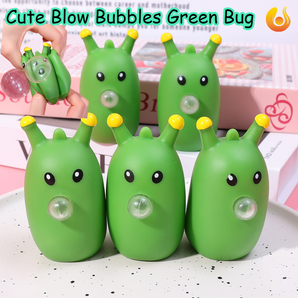 Novelty Blow Bubbles Squeeze Toy 3D Bouncing Toy Green Bug Squeeze Toy ...