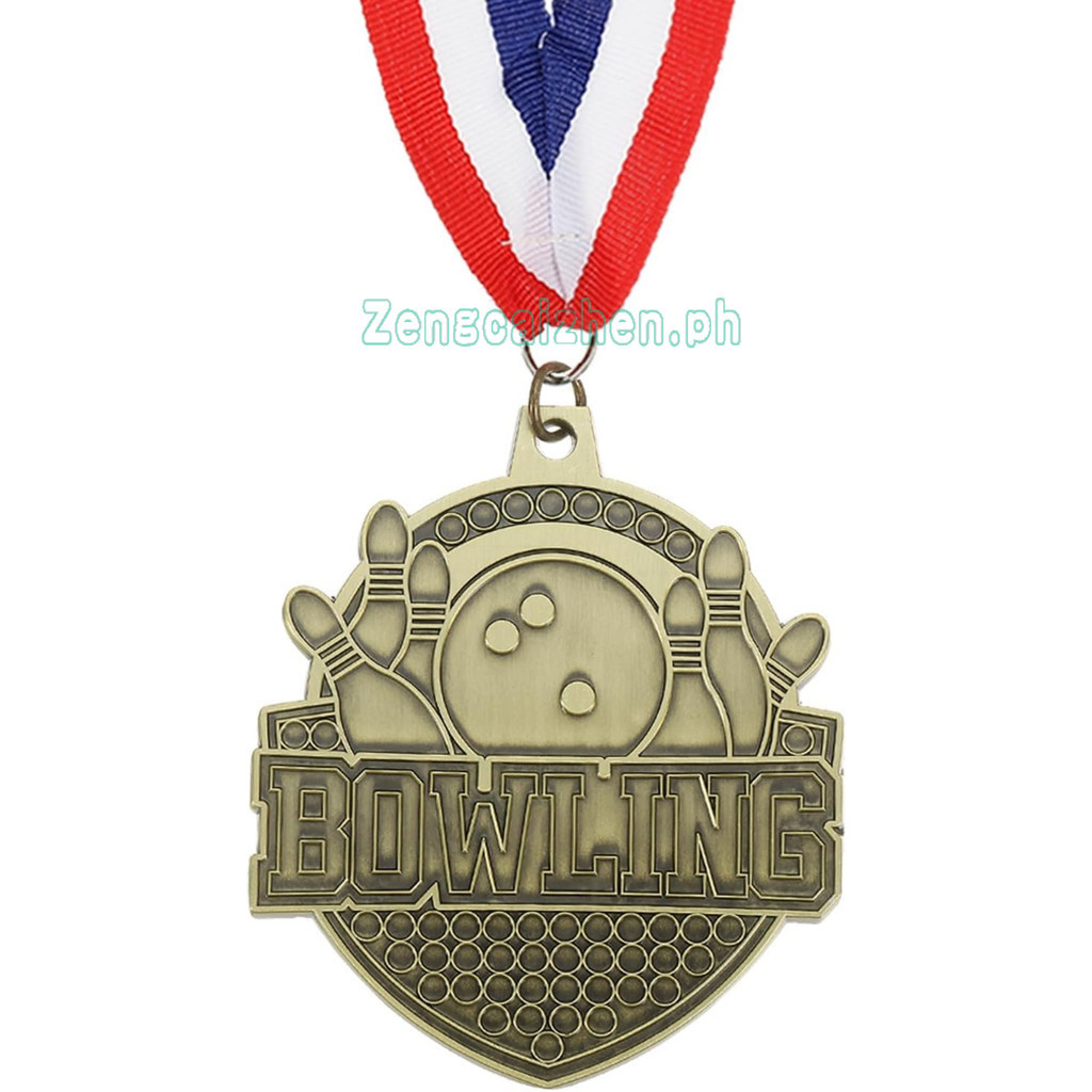 1 Pcs Bowling Games Gold Award Medals With Red & White & Blue Ribbons ...