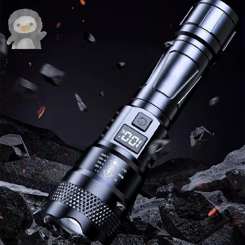 Digital Display Flashlight Strong Light Rechargeable Super Bright ...